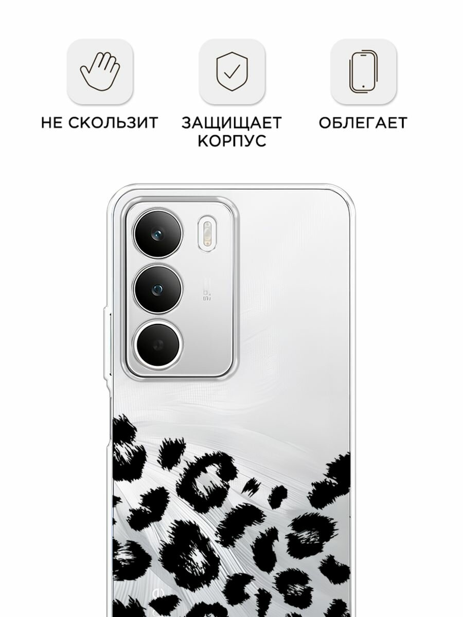 Чехол на Realme C71/P3 Lite 4G / Реалми С71/P3 Лайт 4G с принтом "Окрас леопарда фон черный", прозрачный — фото 1