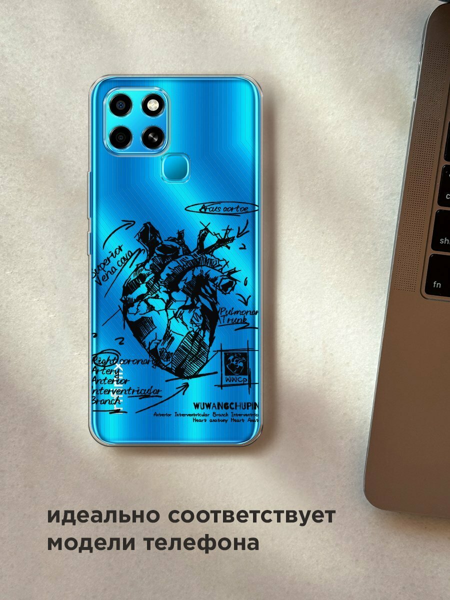 Чехол на Infinix Smart 6 / Инфиникс Смарт 6 с принтом "Анатомическое сердце 2", прозрачный — фото 1