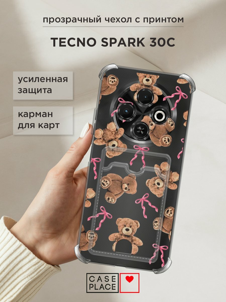 Чехол на Tecno Spark 30C (Текно Спарк 30C) с картой и принтом "Мишки и бантики"