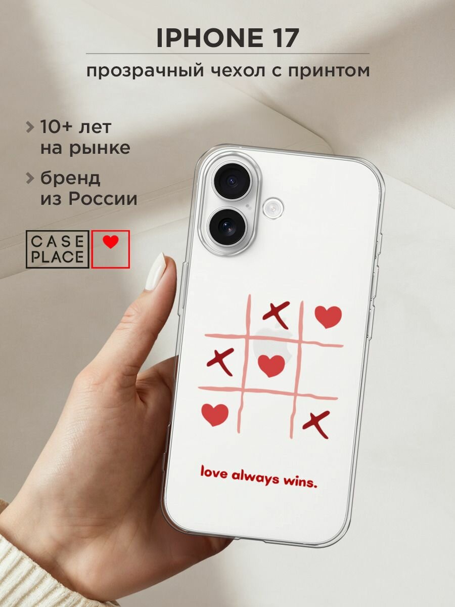 Чехол на Apple iPhone 17 / Айфон 17 с принтом "love always wins - 14 февраля", прозрачный