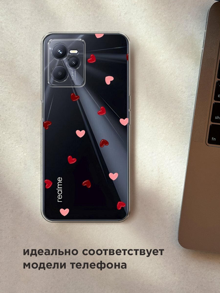 Чехол на Realme C35 / Реалми C35 с принтом "Бордовые сердечки 2" — фото 1