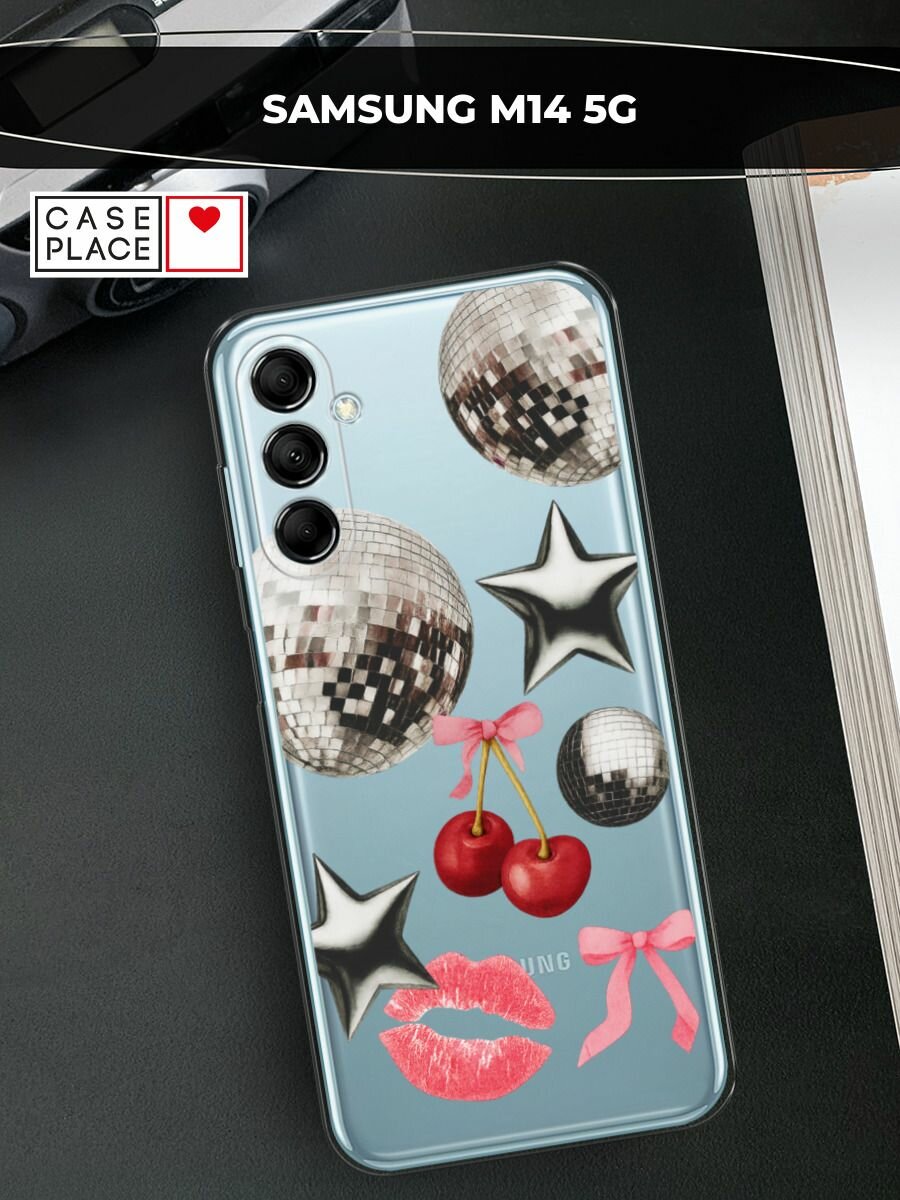 Чехол на Samsung Galaxy M14 5G / Галакси M14 5G с принтом "Стильная подборка", прозрачный