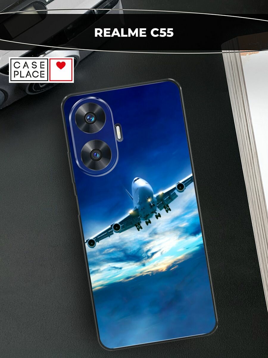 Силиконовый чехол на Realme C55 / Реалми C55 с принтом "Самолет в небе"