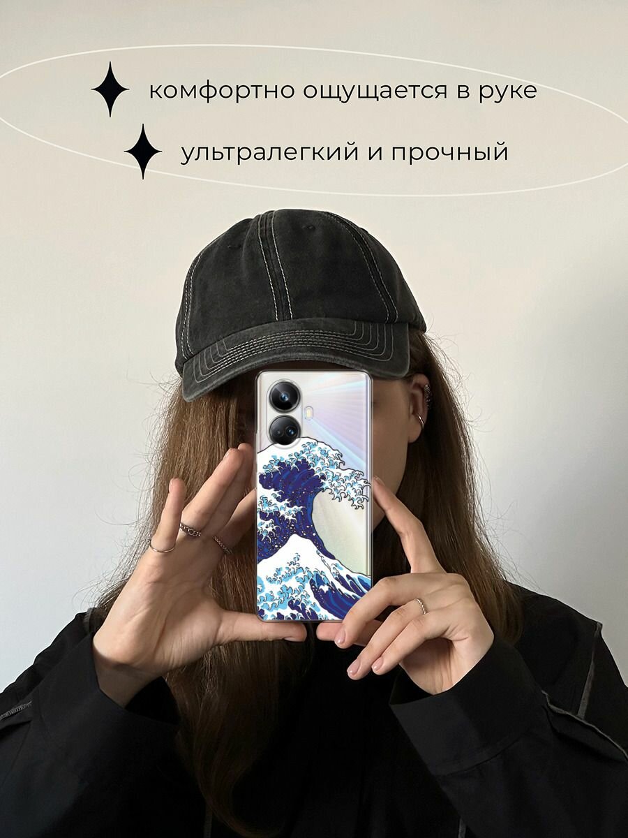 Чехол на Realme 10 Pro+ / Реалми 10 Про+ с принтом "Волна над Фудзи", прозрачный — фото 1