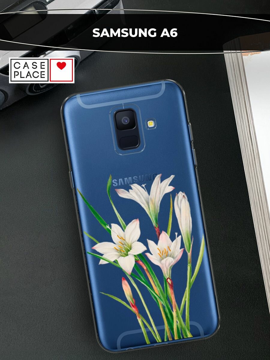 Чехол на Samsung Galaxy A6 / Самсунг Галакси А6 с принтом "White lily", прозрачный