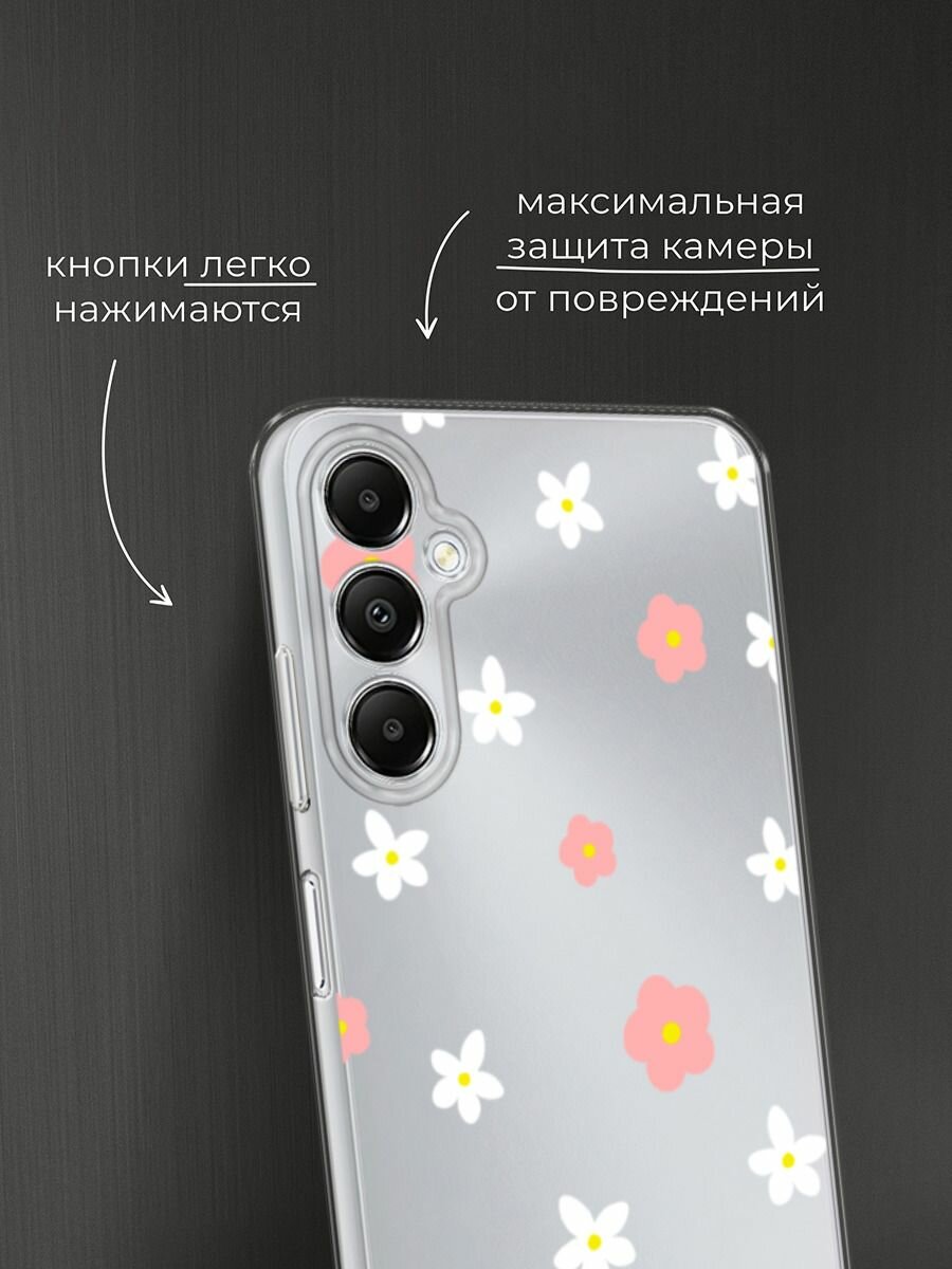 Чехол на Samsung Galaxy A05s / Самсунг Галакси A05s с принтом "Розовые и белые цветы", прозрачный — фото 1