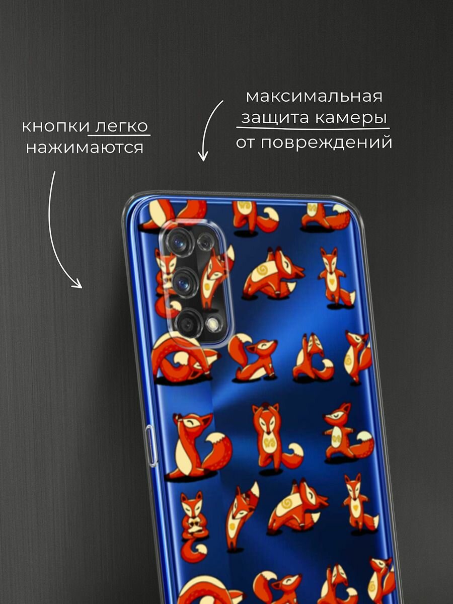 Чехол на Realme 7 Pro / Реалми 7 Про с принтом "Йога для лисы", прозрачный — фото 1