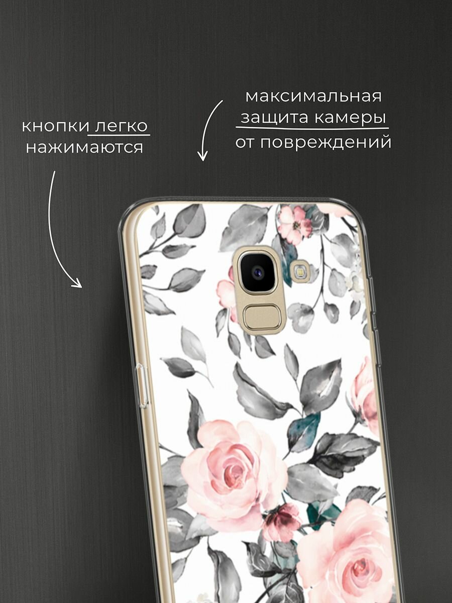 Чехол на Samsung Galaxy J6 2018 / Самсунг Галакси Джей 6 2018 с принтом "Розы на белом" — фото 1