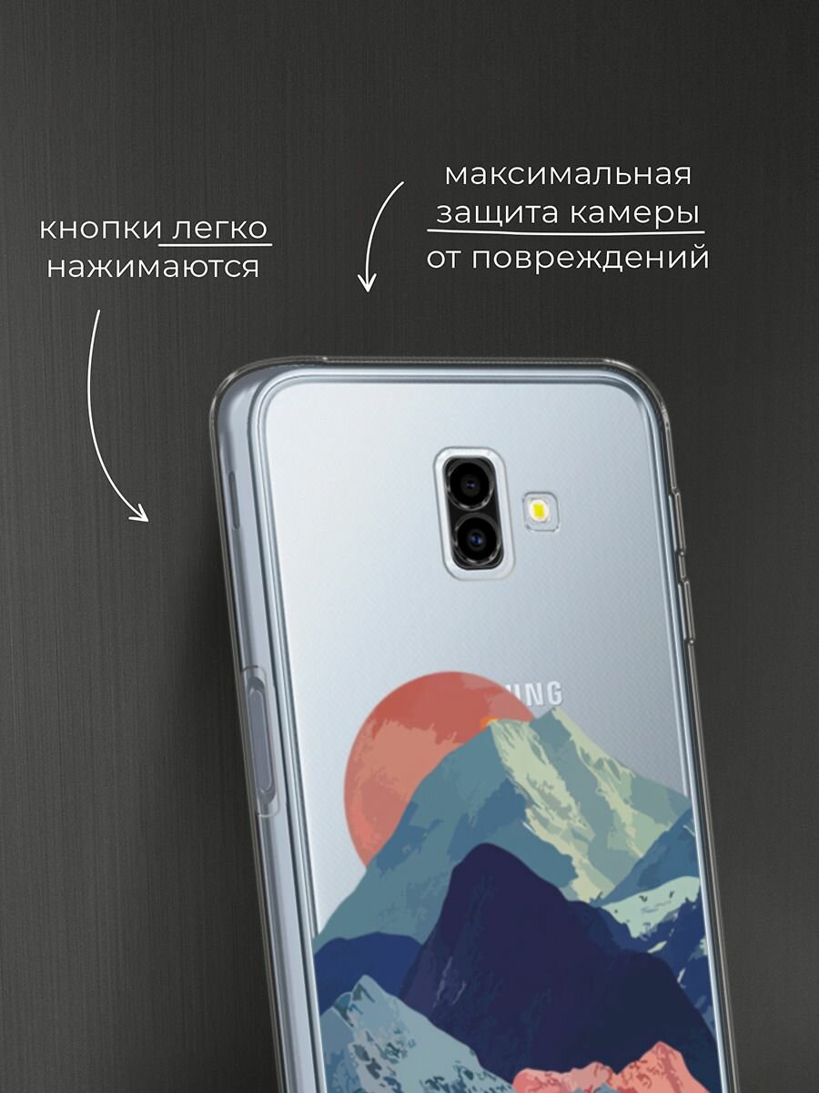Чехол на Samsung Galaxy J6 + / Самсунг Галакси J6 Плюс 2018 с принтом "Закат в снежных горах", прозрачный — фото 1