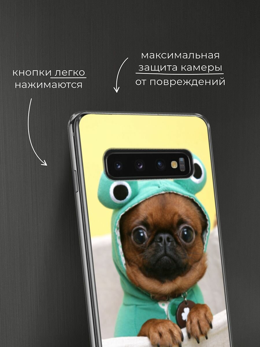 Чехол на Samsung Galaxy S10 + / Самсунг Галакси S10 Плюс с принтом "Собачка в шапке лягушки" — фото 1