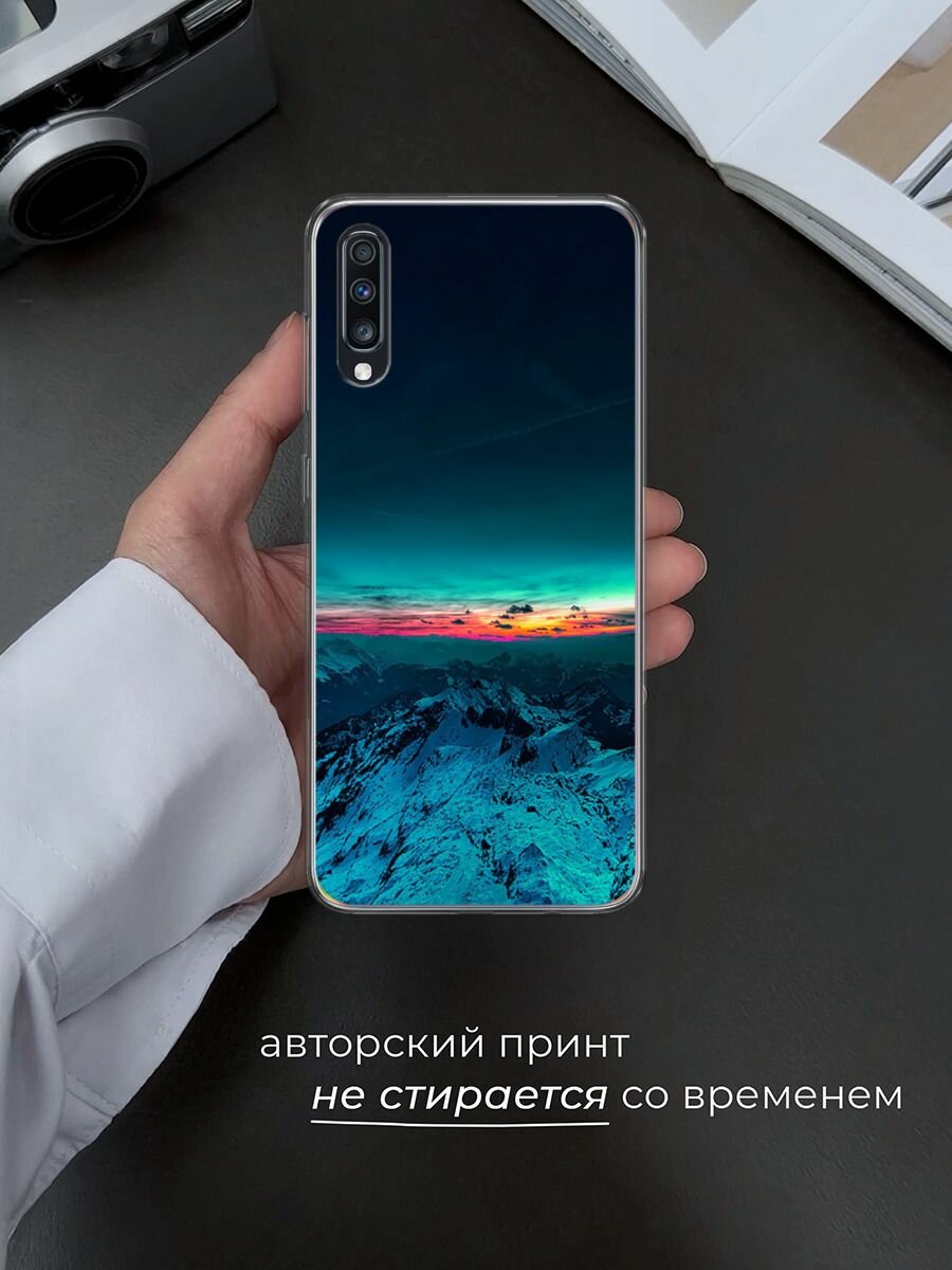Чехол на Samsung Galaxy A70 / Самсунг Галакси А70 с принтом "Закат в горах" — фото 1