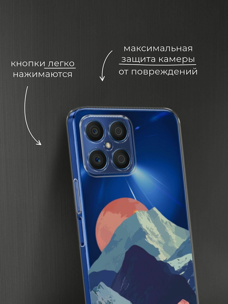Чехол на Honor X8 / Хуавей X8 с принтом "Закат в снежных горах", прозрачный — фото 1