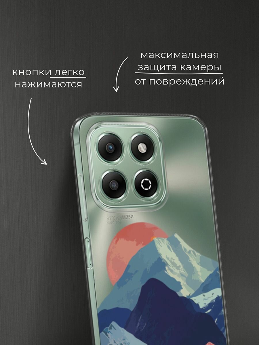 Чехол на Honor X6b / Хонор X6b с принтом "Закат в снежных горах", прозрачный — фото 1