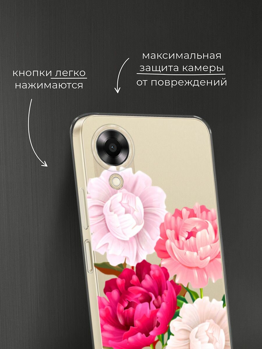 Чехол на Oppo A17K / Оппо A17K с принтом "Большие пионы", прозрачный — фото 1
