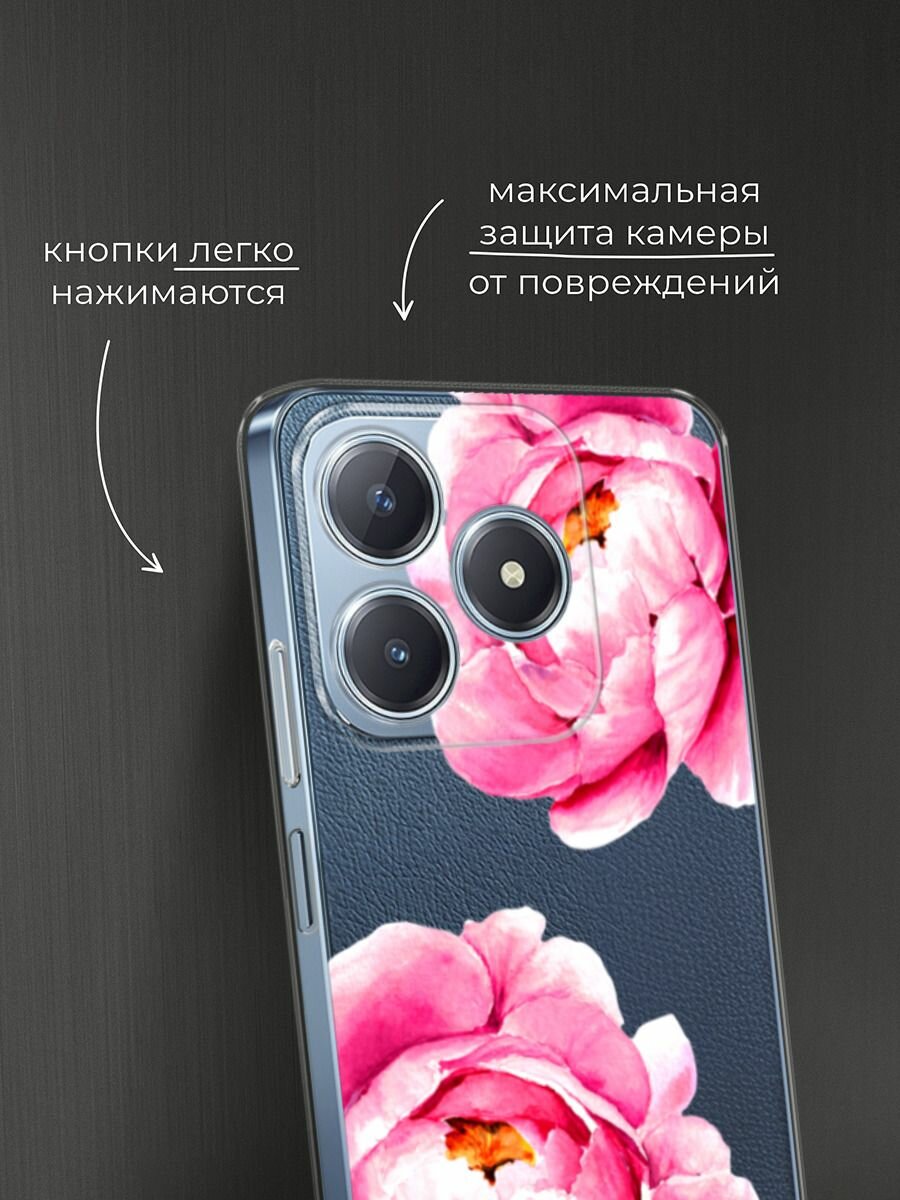 Чехол на Realme C63 / Реалми С63 с принтом "Open peonies", прозрачный — фото 1