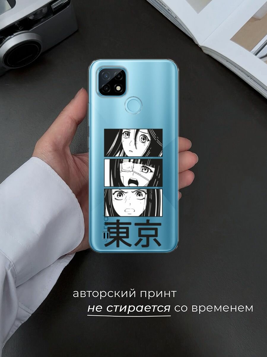 Чехол на Realme C21 / Реалми С21 с принтом "Tokyo girls", прозрачный — фото 1