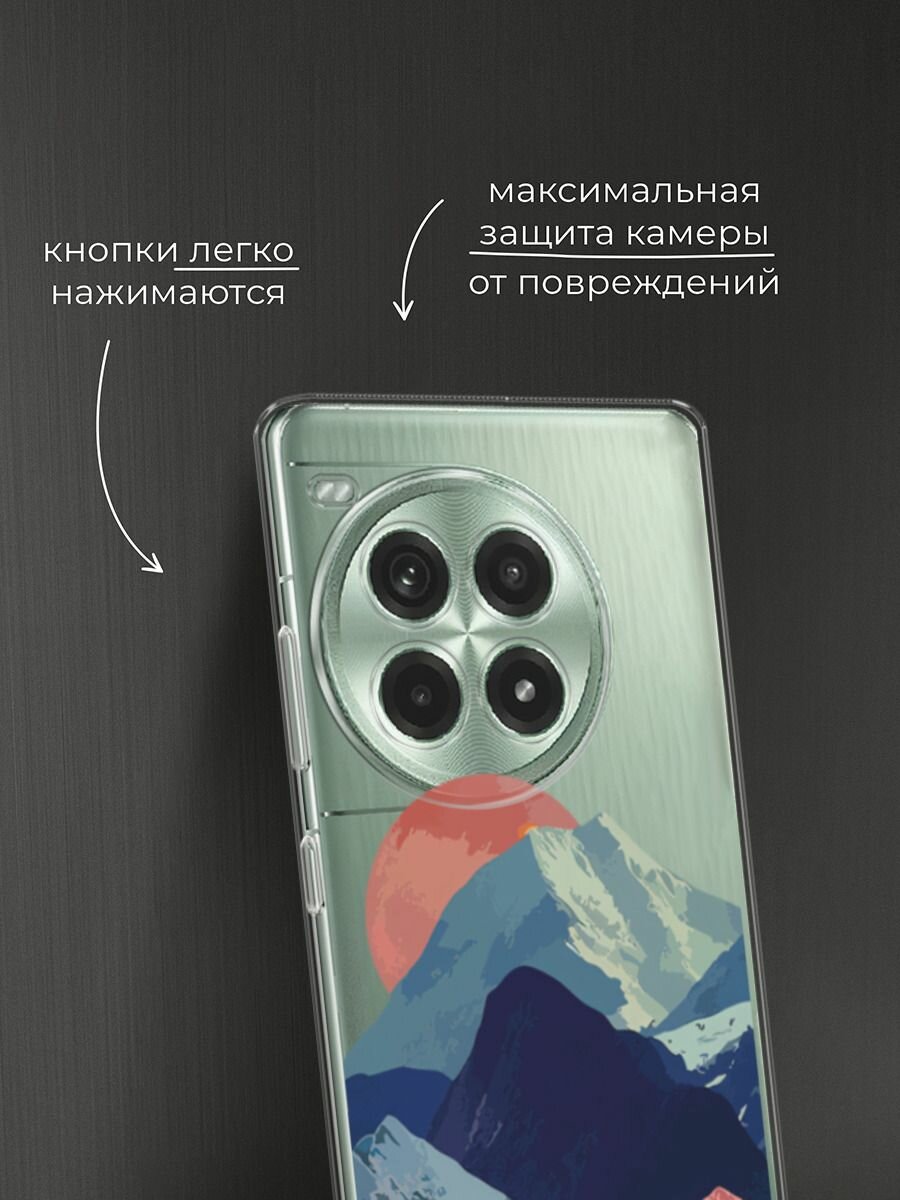 Чехол на OnePlus Ace 3 Pro / Ван Плас Эйс 3 Про с принтом "Закат в снежных горах", прозрачный — фото 1