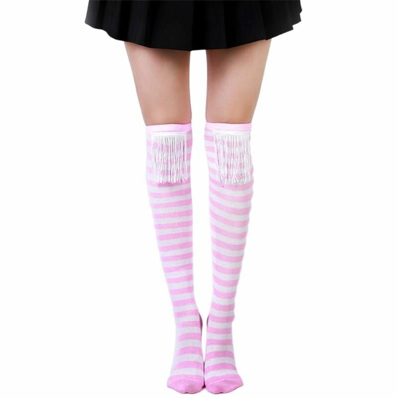 Рождественские Чулки В Полоску С Кисточками-Розовый