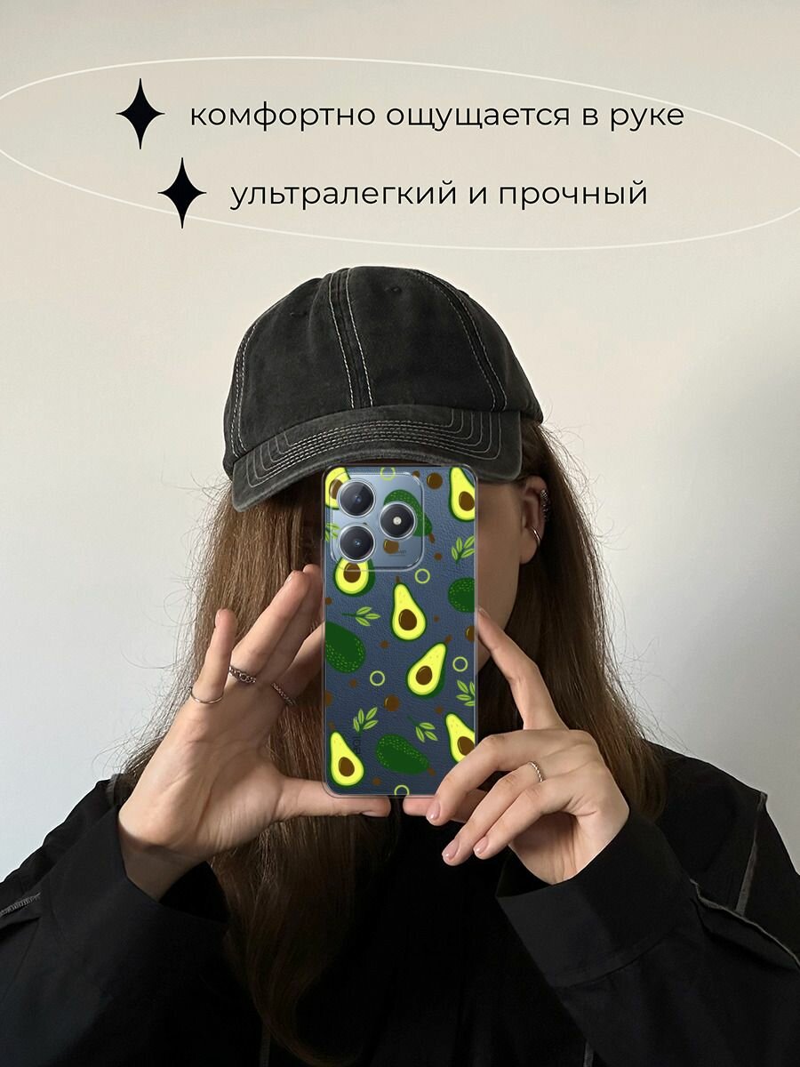 Чехол на Realme C63 / Реалми С63 с принтом "Авокадо паттерн", прозрачный — фото 1