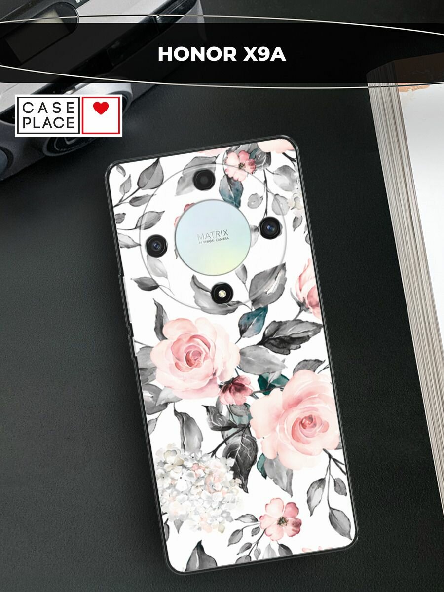 Силиконовый чехол на Honor X9A / Хонор X9A с принтом "Розы на белом"