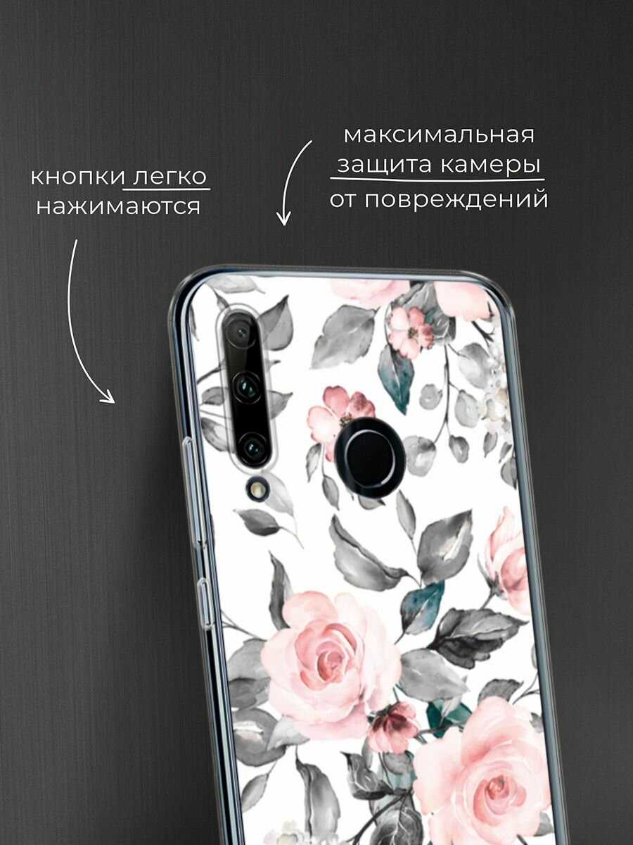 Чехол на Honor 10i/20 Lite 2019/20e/Huawei P Smart Plus 2019 / Хонор 10i с принтом "Розы на белом" — фото 1