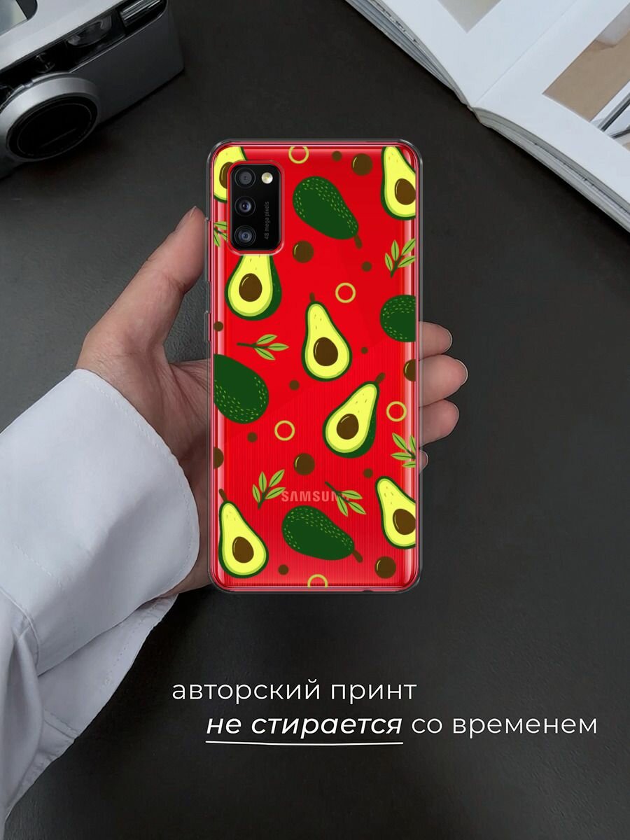 Чехол на Samsung Galaxy A41 / Самсунг Галакси А41 с принтом "Авокадо паттерн", прозрачный — фото 1