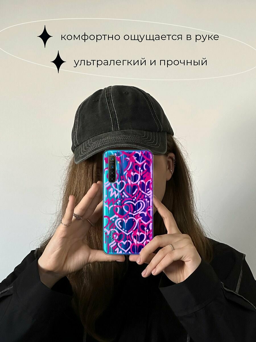Чехол на Realme XT / Реалми XT с принтом "Граффити сердец", прозрачный — фото 1