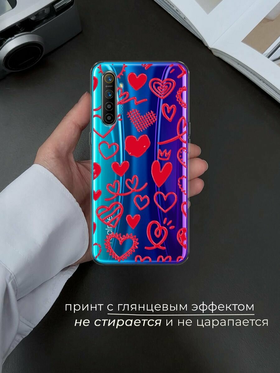 Чехол на Realme XT / Реалми XT с принтом "Разные сердечки" — фото 1