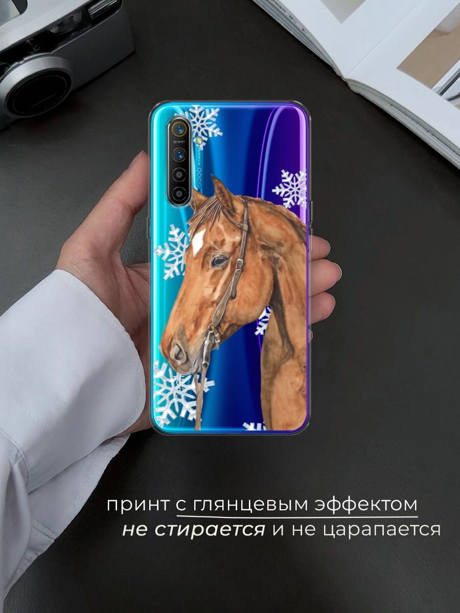 Чехол на Realme XT / Реалми XT с принтом "Конь и снежинки" — фото 1