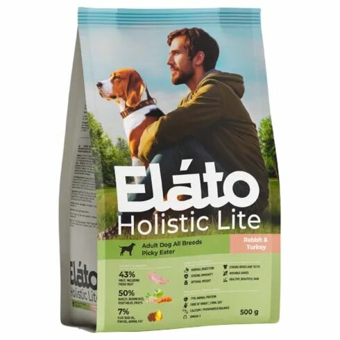 Elato Holistic Lite корм д/взр. собак всех пород и привередливых 0,5кг Кролик и Индейка (8407)