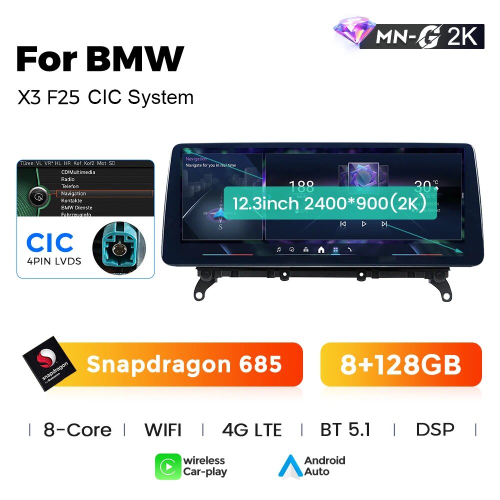 MEKEDE 2K QLED экран Снапдрагон 685 Android 14 автомагнитола стерео 8G+256G Для БМВ X3 F25 X4 F26 2011-2018 Мультимедиа видео плеер S685 8G-128G CIC