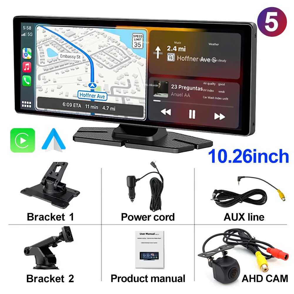 10.26" Автомагнитола MP5 Carplay Android Auto, черная