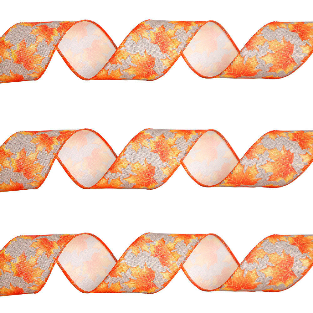 Лента festive pumpkin and maple leaf для праздничного декора, 6,5 см, 6 м, клен