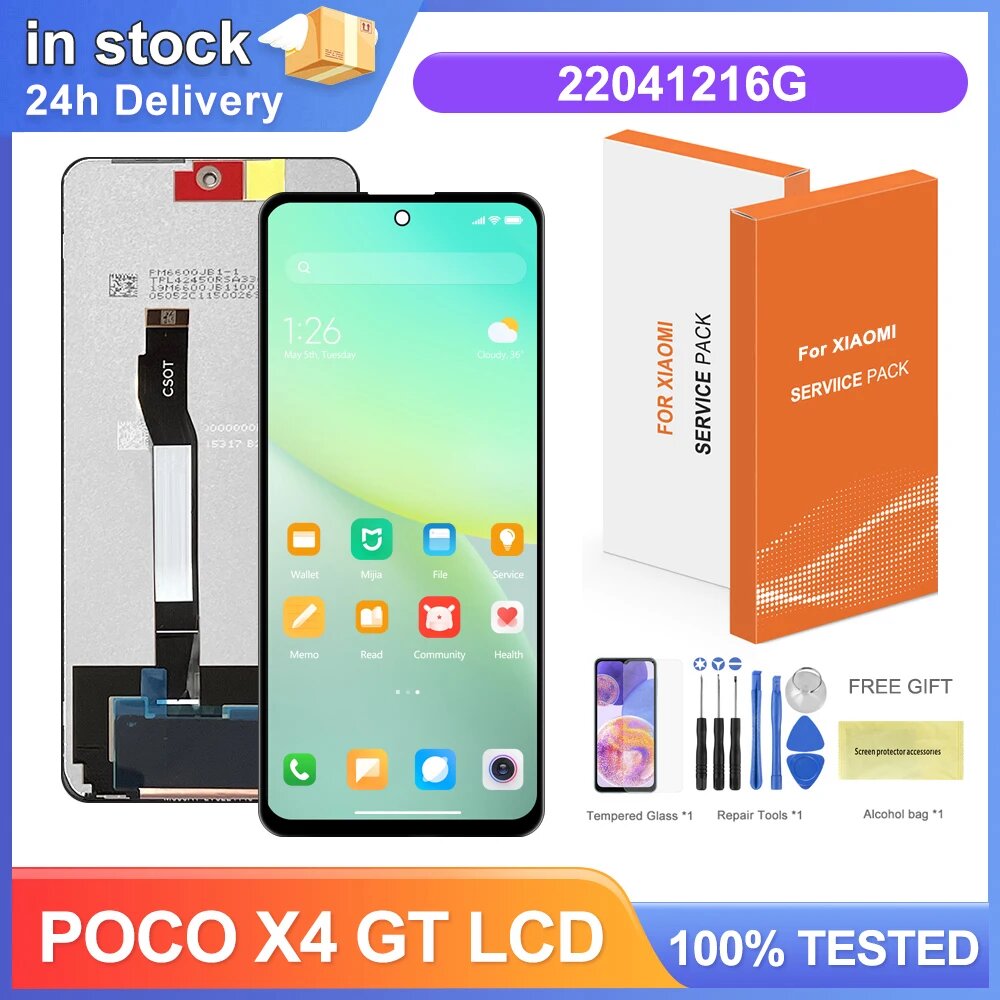 6,6-дюймовый экран Poco X4 GT с рамкой, для Xiaomi Poco X4 GT 22041216 Замена Black No Frame