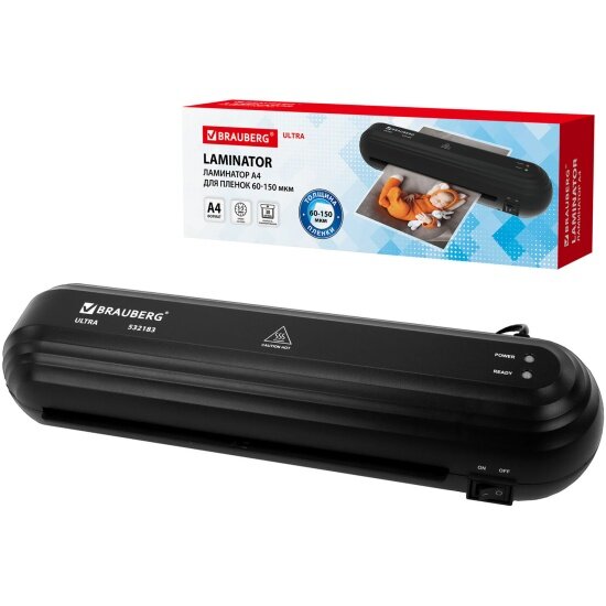 Ламинатор Brauberg ULTRA PM235B, черный, формат A4, толщина пленки 60-150 мкм, скорость 30 см/мин, 532183