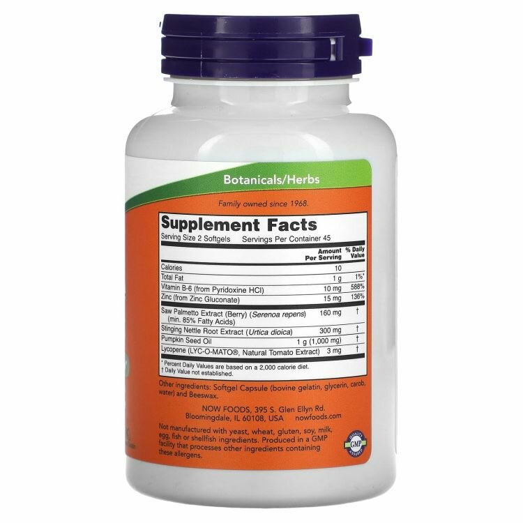 Now Foods, Prostate Support, Поддержка простаты, 90 желатиновых капсул — фото 1