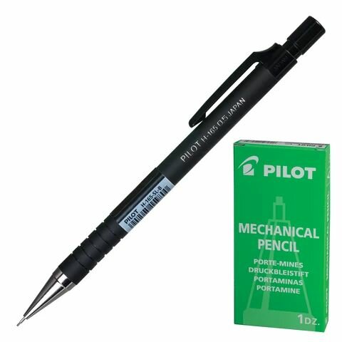 12 шт. Карандаш механический PILOT Н-165, корпус черный, прорезиненный, ластик, 0,5 мм, H-165 B