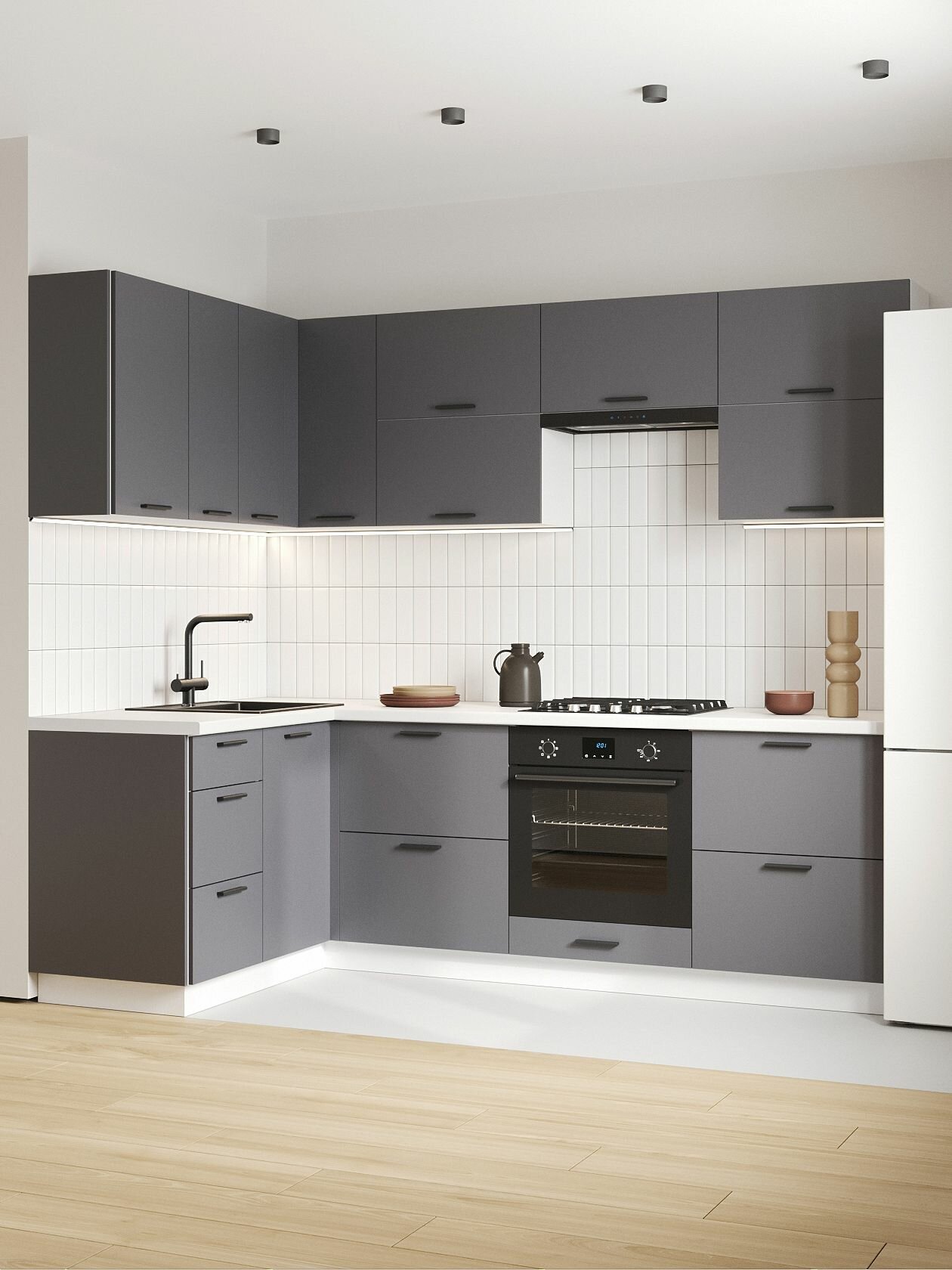 Кухонный гарнитур угловой Урбан 2.4х1.4 м, мебель для дома и кухни, Белый / Графит серый