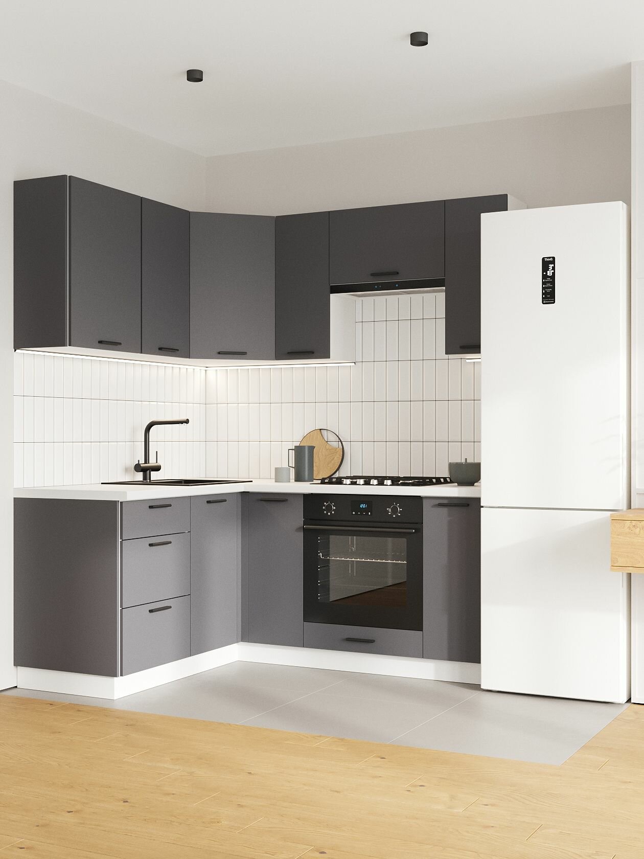 Кухонный гарнитур угловой Урбан 1.8х1.5 м, мебель для дома и кухни, Белый / Графит серый