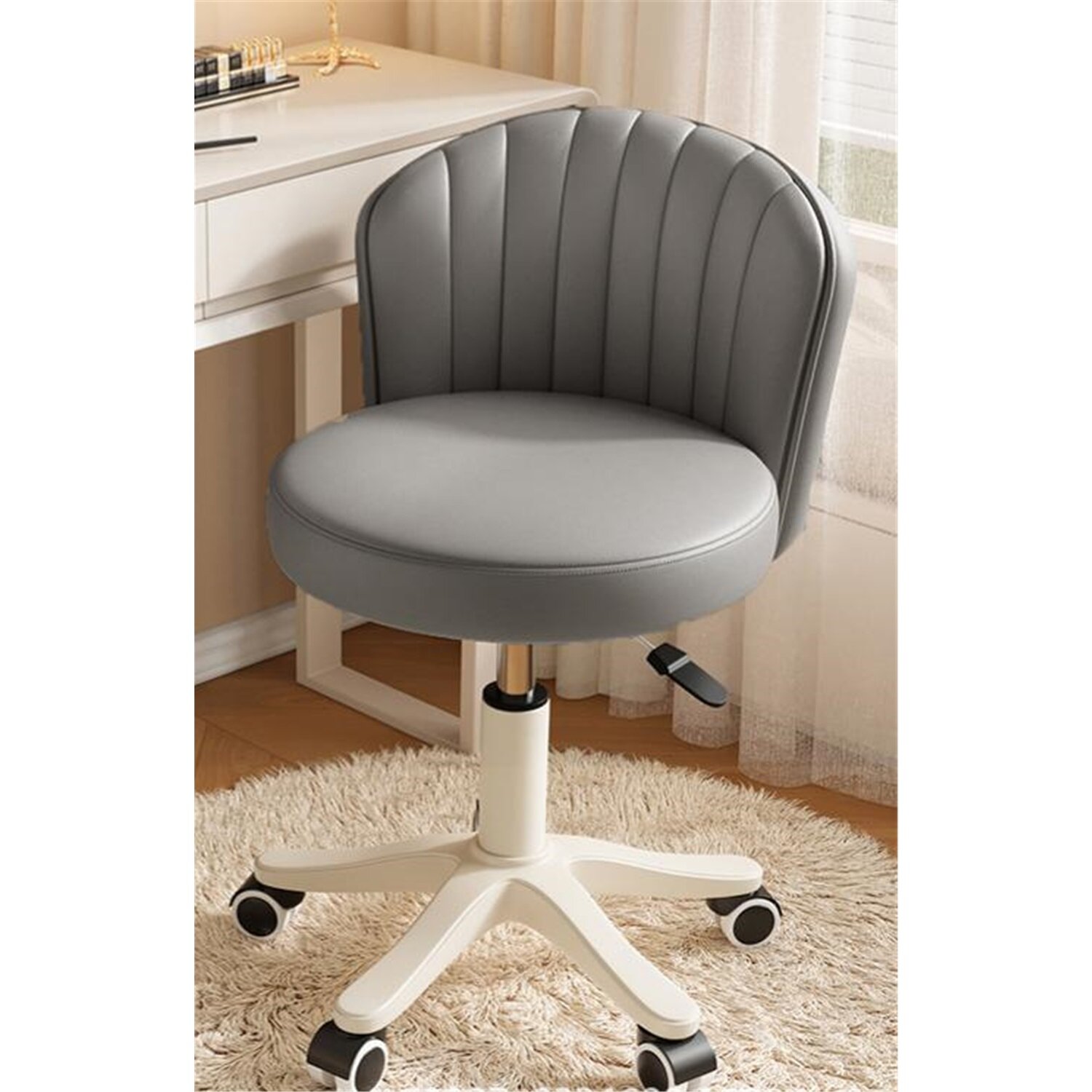 Офисное кресло на круглых роликах, компьютерное кресло с низкой спинкой, регулируемым поворотом по высоте