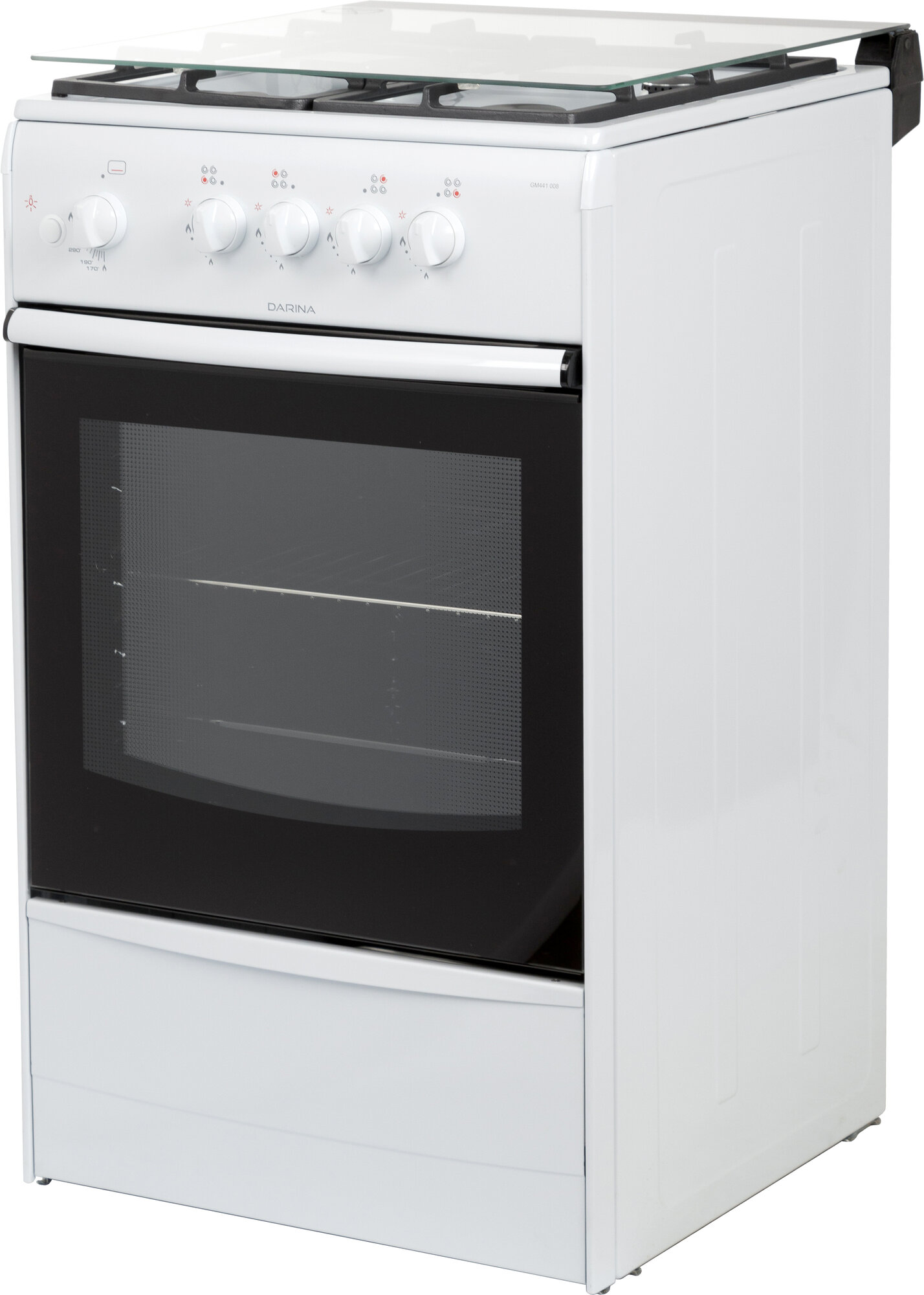 Газовая плита DARINA GM441, белая, 50х50х85 см, 4 конфорки, с крышкой