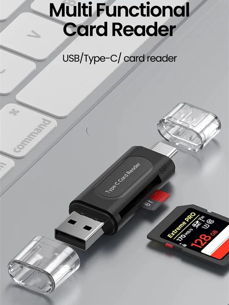 Картридер Type-C + USB 3.0 на SD и micro SD / TF карта памяти, переходник для телефона, планшета, ПК, ноутбука