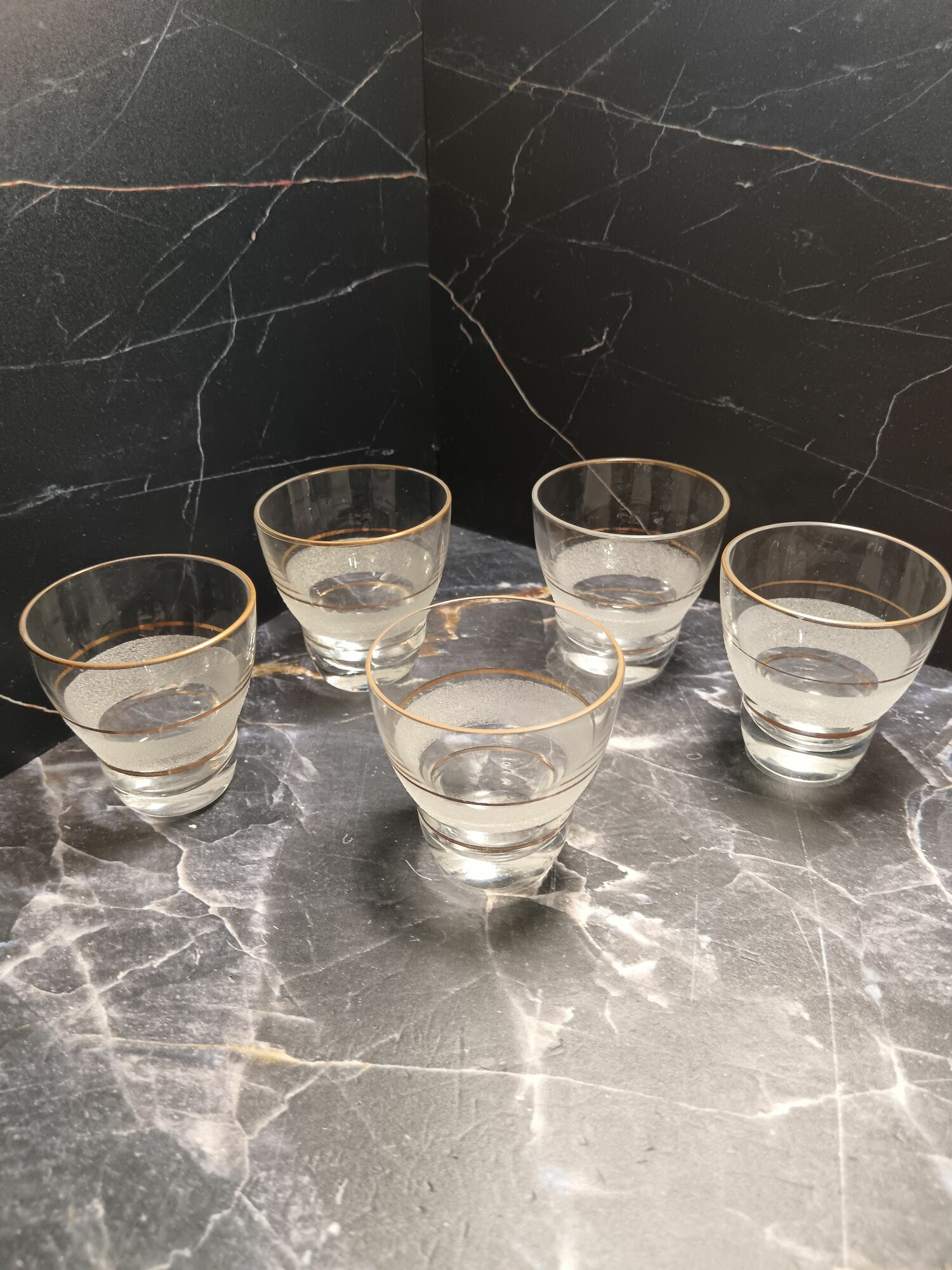 Стопки стеклянные с напылением и позолотой 5 шт, СССР винтаж