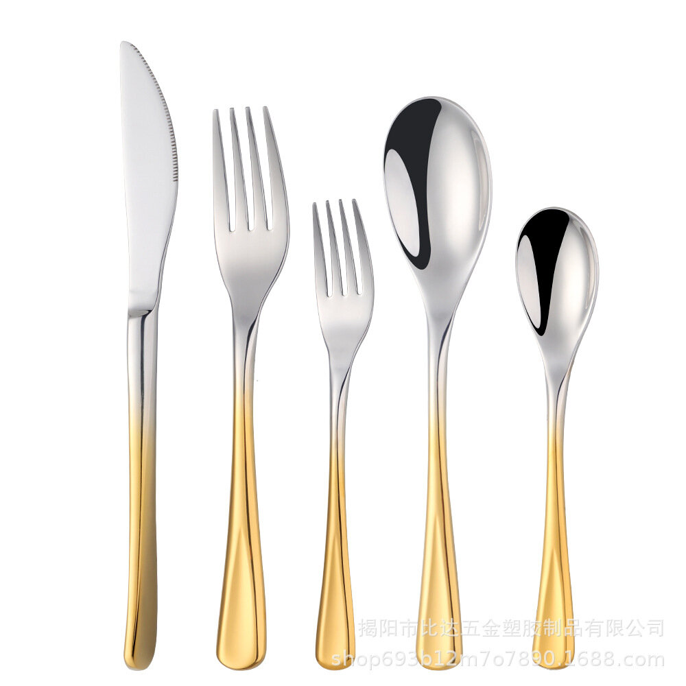 Набор ножей и вилок из нержавеющей стали, утолщенный, для стейков, западный стиль, посуда для отелей, набор из пяти предметов: нож, вилка, ложка