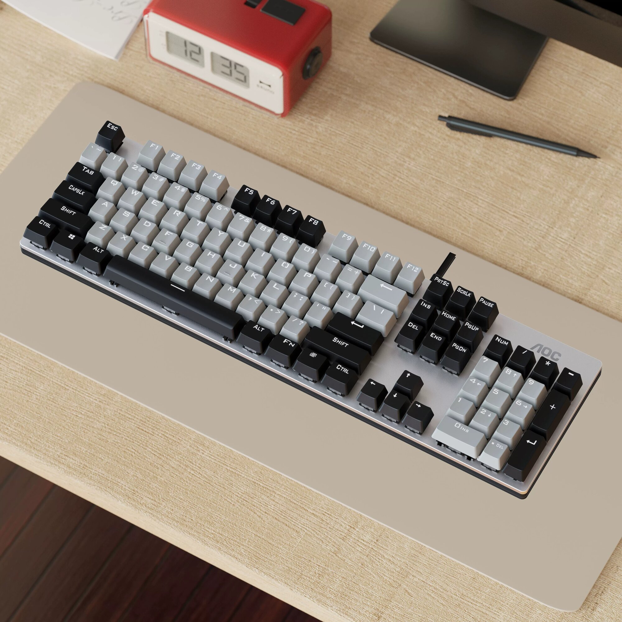 AOC Black Axis Механическая Клавиатура 104 Клавиши Металлический Корпус Черный Серый Тяжелый Линейный Офис Проводная