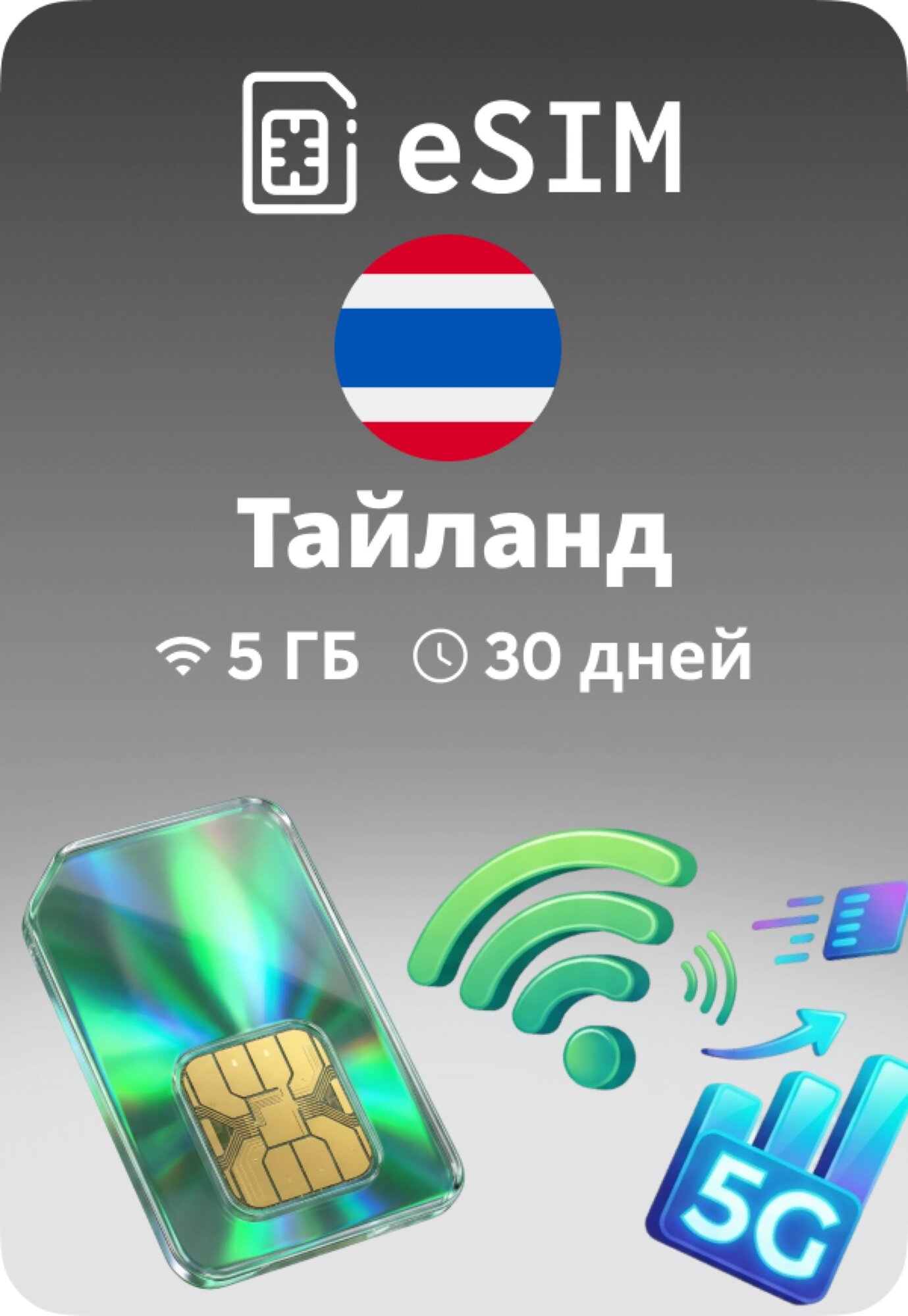 ESim Таиланд 5 Гб. 30 дней (3G/4G/5G) (iOS, iPadOS, Android; Регион активации Таиланд)