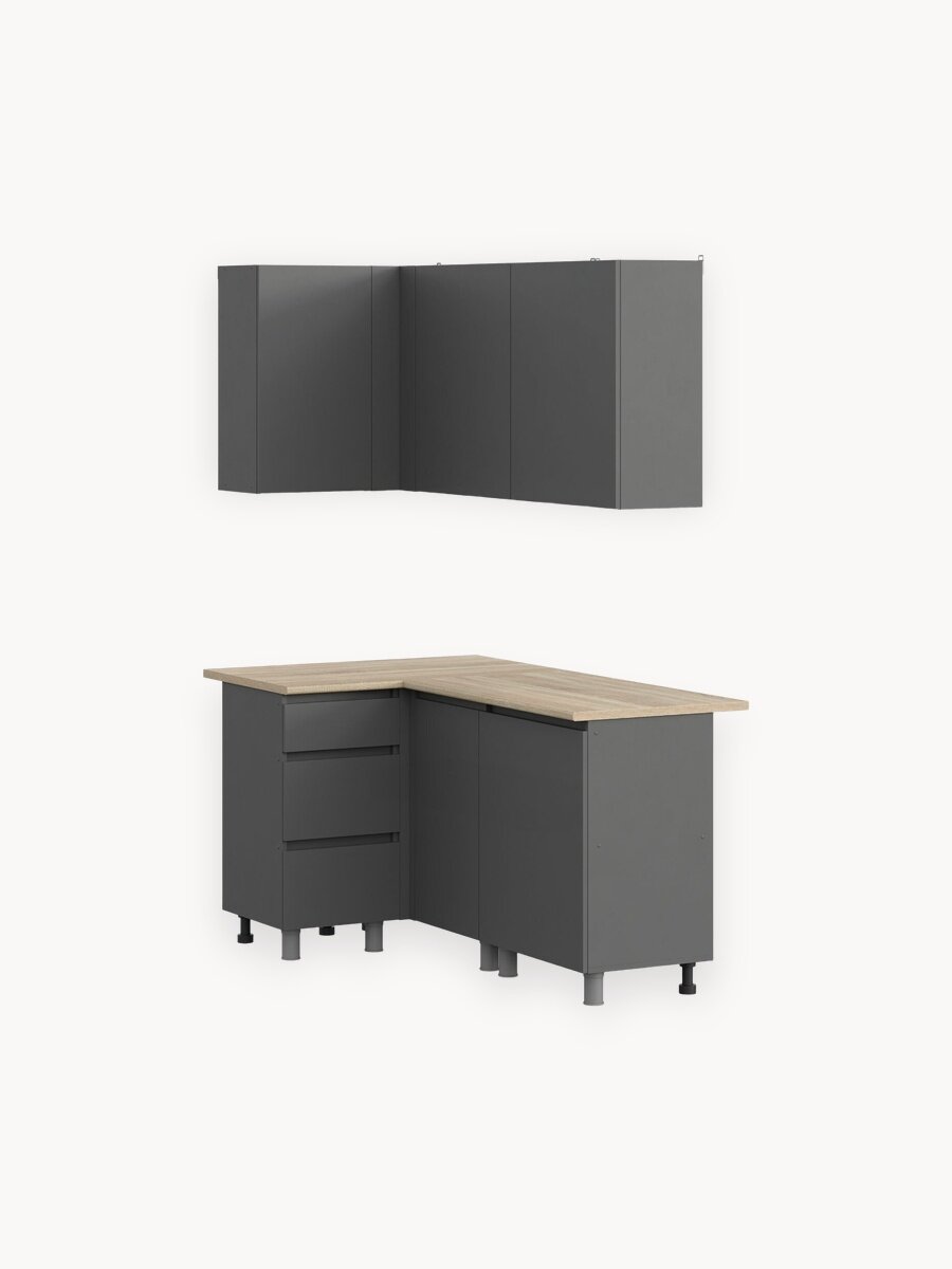 ARNIKA Кухонный гарнитур угловой Довер без столешницы, 100х148см, графит