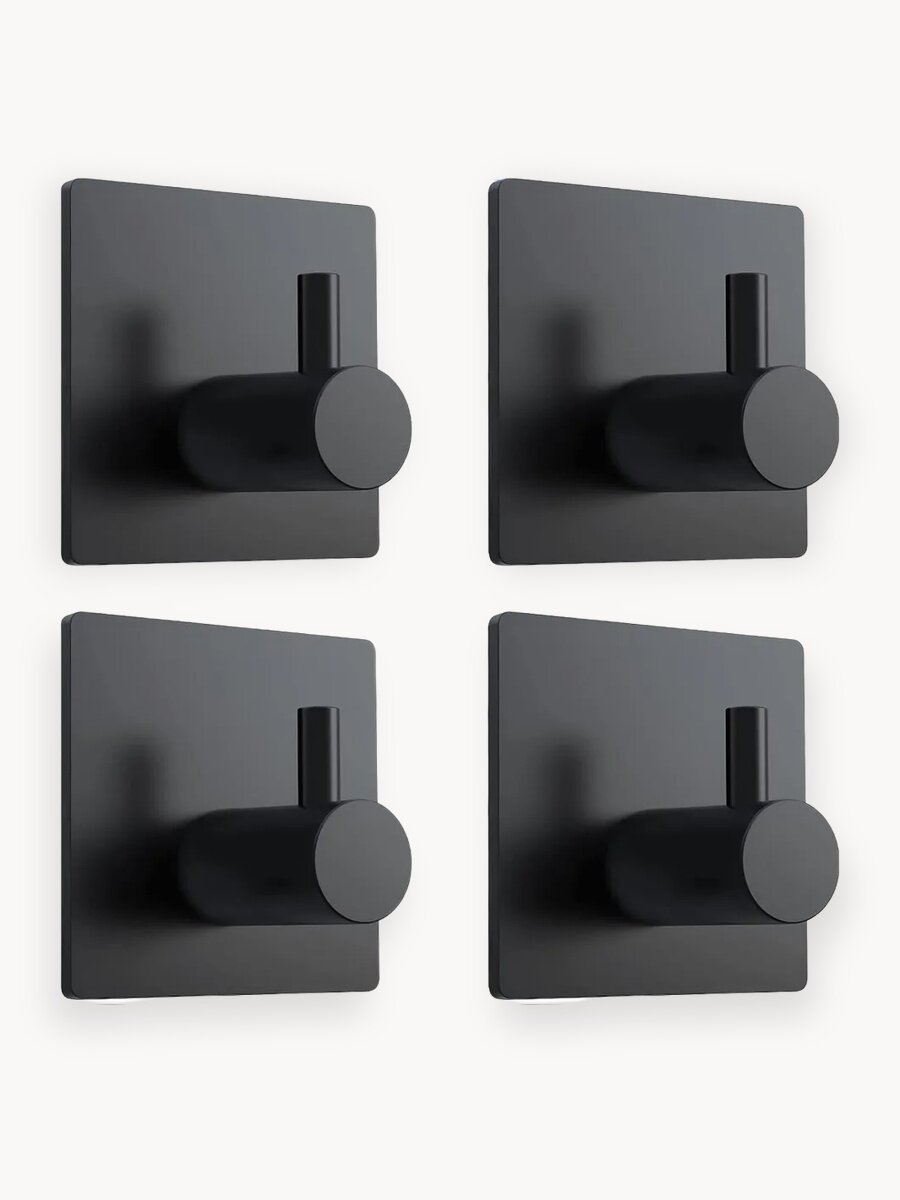 Набор самоклеящихся крючков Matoka, черные крючки для ванной и кухни, 4 шт.