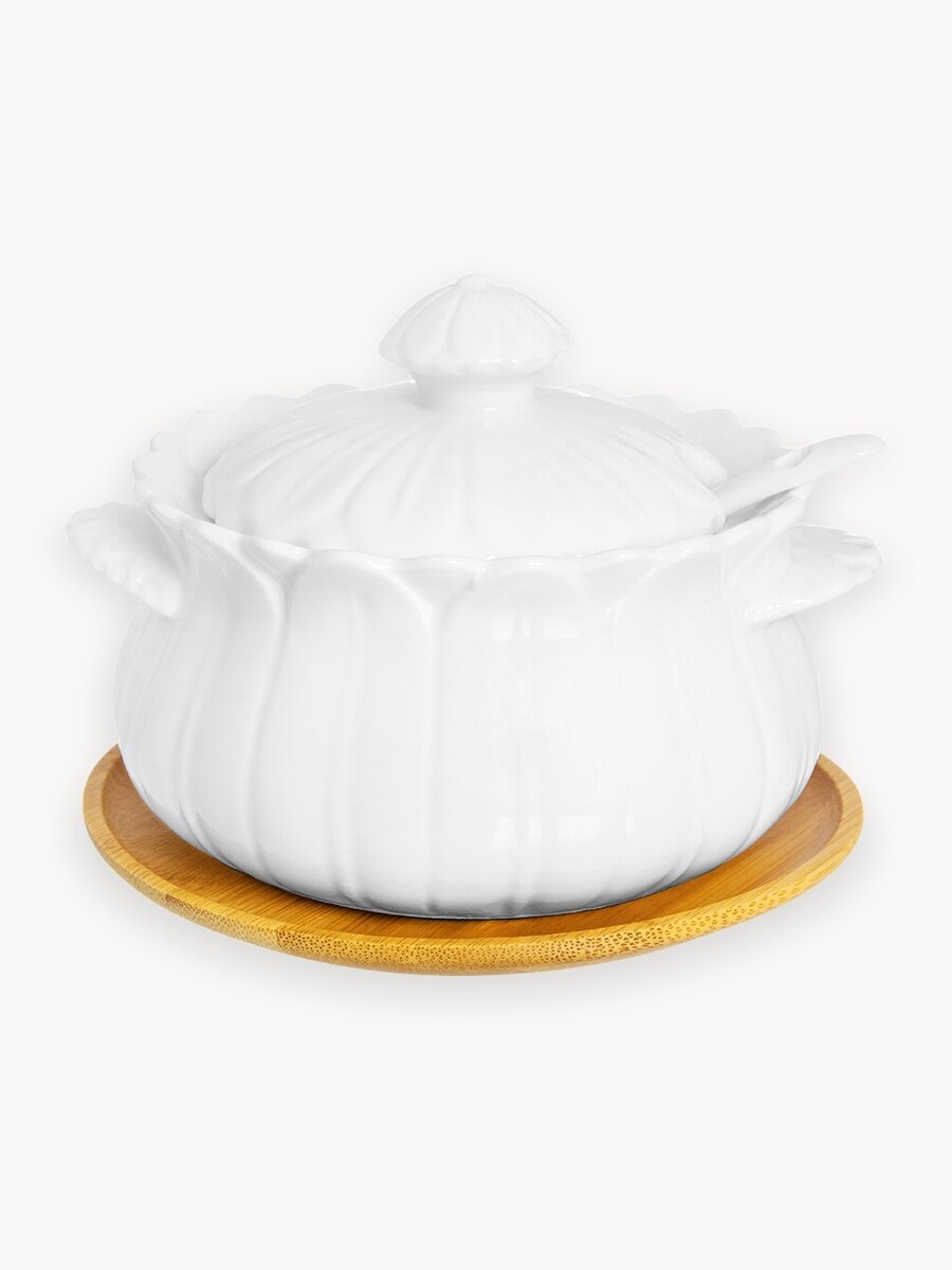 Сахарница 400 мл Elan Gallery "Цветок", на подставке, с крышкой, с ложкой