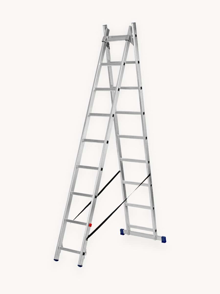Лестница алюминиевая Сибртех 2х9 ступеней, 150 кг максимальная нагрузка, двухсекционная, 97909